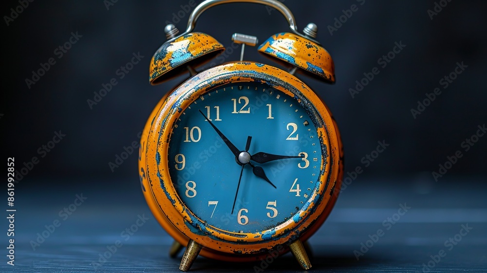 Classic alarm clock illustration with bells ringing, suitable for time ...