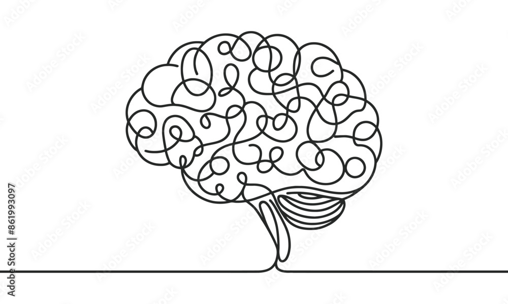 Continuous one line drawing of human brain. Hand drawn minimalism style ...