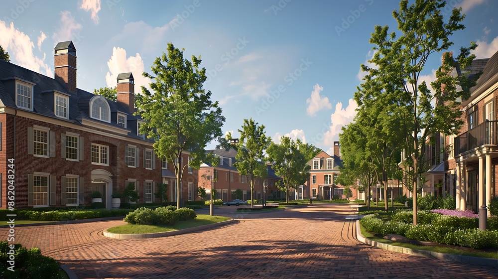upscale residential development with varied brick facades, each ...