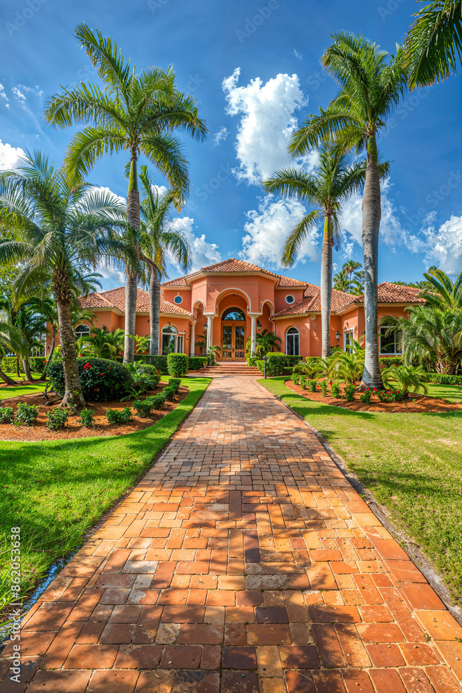 Spanish style mansion in Florida, exterior luxury home design, vertical ...