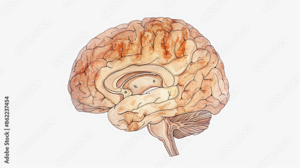 Illustration of human brain anatomy, highlighting different neural ...