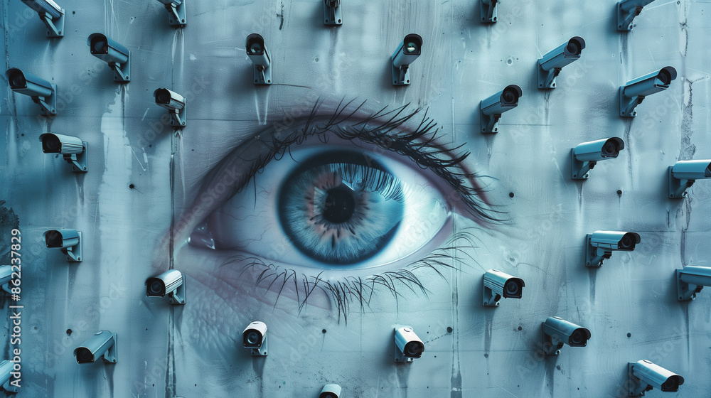 All-seeing eye, Surveillance cameras pointing in different directions ...