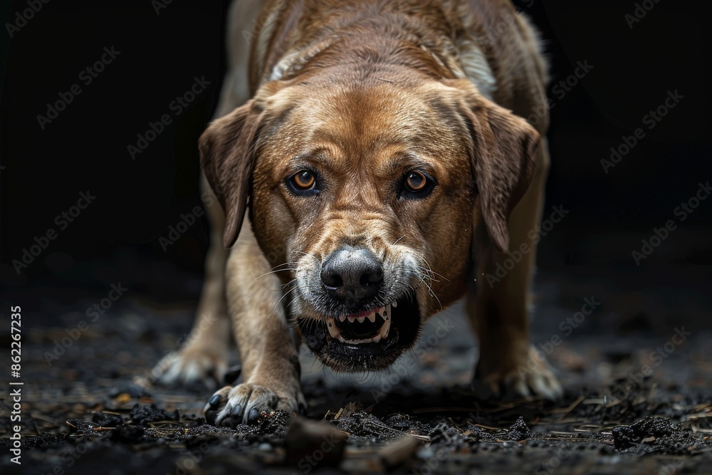 An aggressive Labrador Retriever with an angry expression, ready to ...