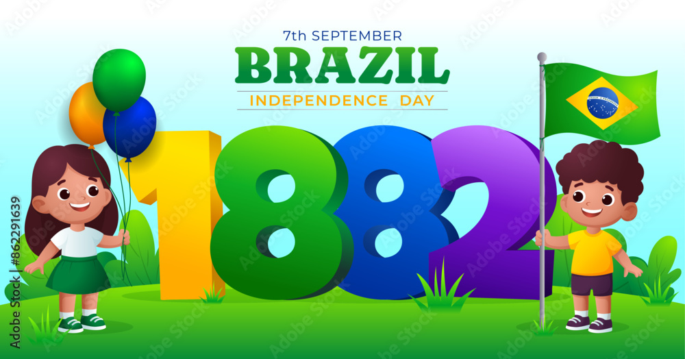 Cartoon Brazil Independence Day banner, 7th september celebration with ...