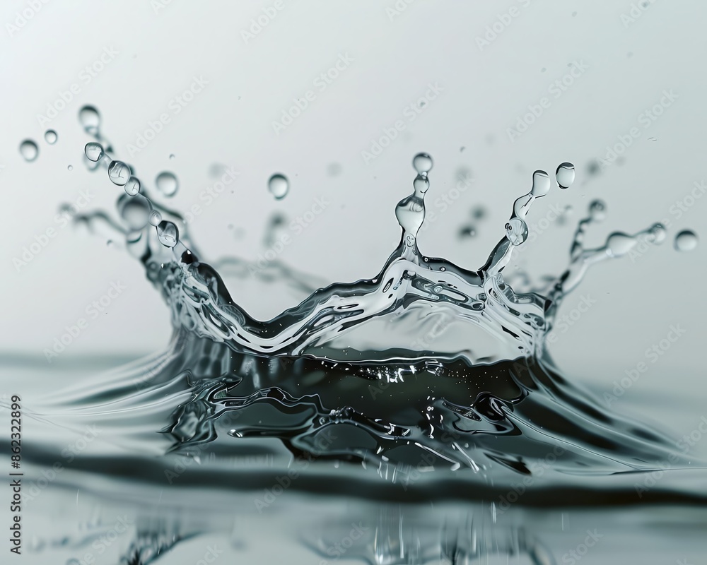 Closeup of a fresh droplet splashing into a smooth water surface ...