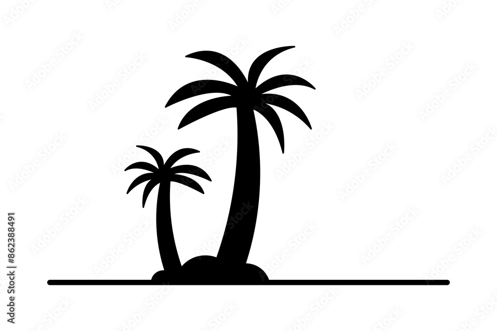 Palm tree silhouette vector art drawing with outline illustration Stock ...