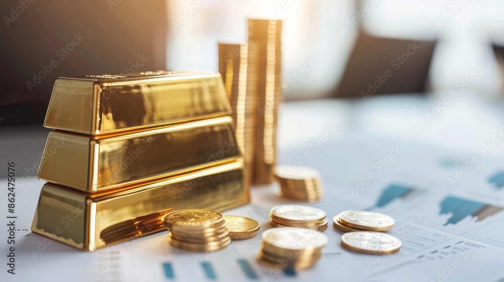 Business meeting room with gold bars, coins, and strategic investment ...