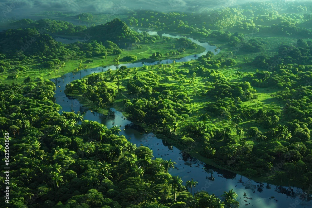 The Amazon Rainforest in full bloom, showcasing its dense canopy and ...