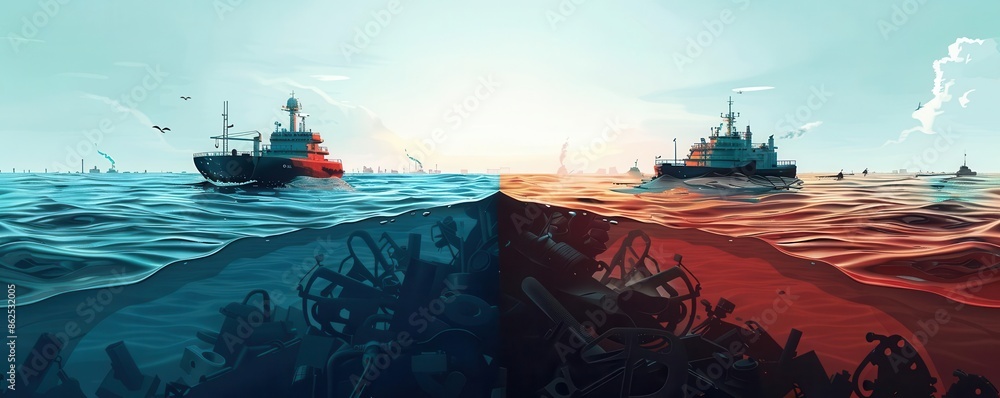 Oil spill flat design side view environmental theme animation Split ...