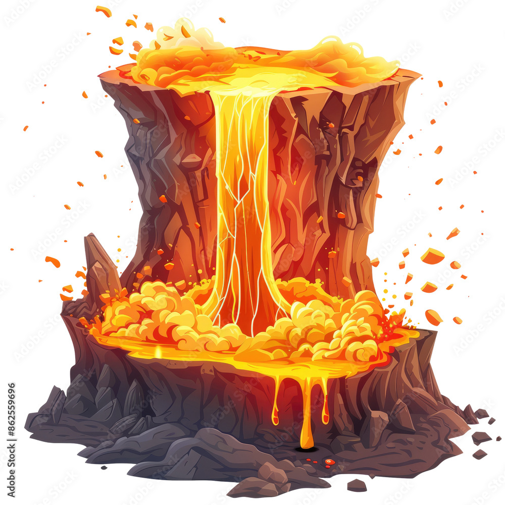 Lava Flow Volcano Eruption Cartoon Illustration Isolated on Transparent ...