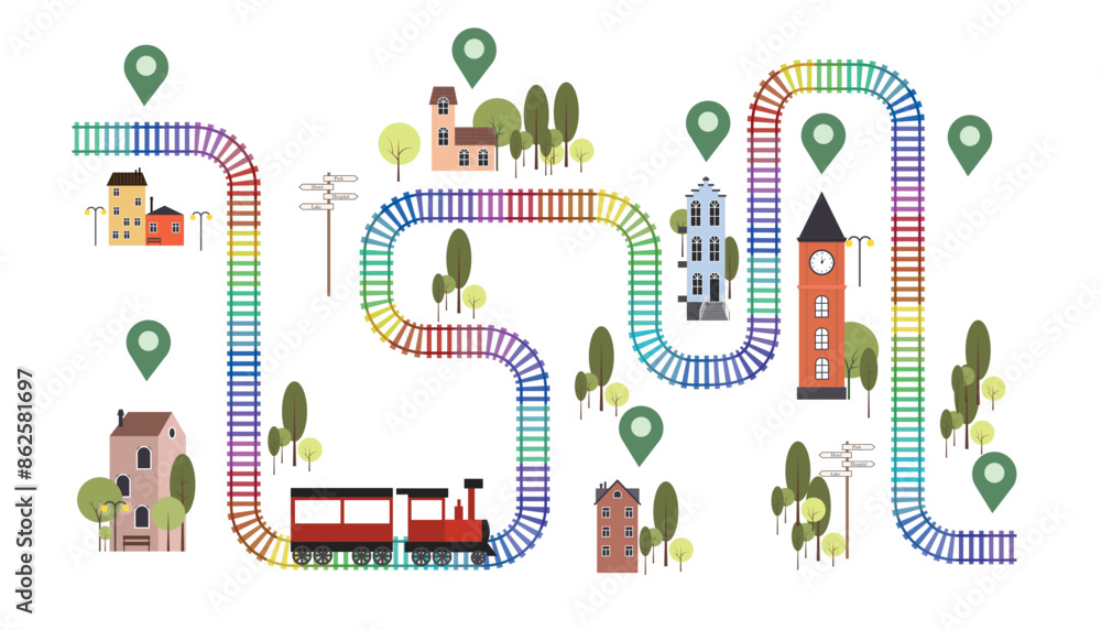 Vector illustration of children's game background with trains.Cartoon ...