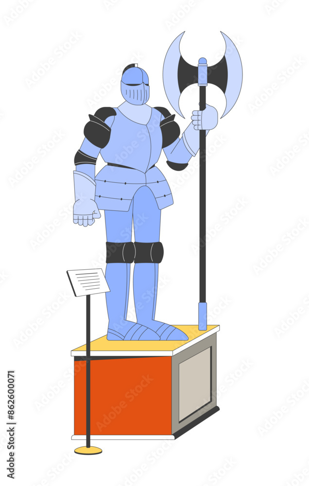 Medieval knight armor exhibit 2D linear cartoon object. Military armour ...