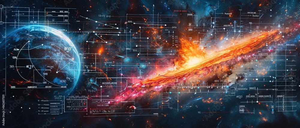 Mathematical and physical formulas against the background of a galaxy ...
