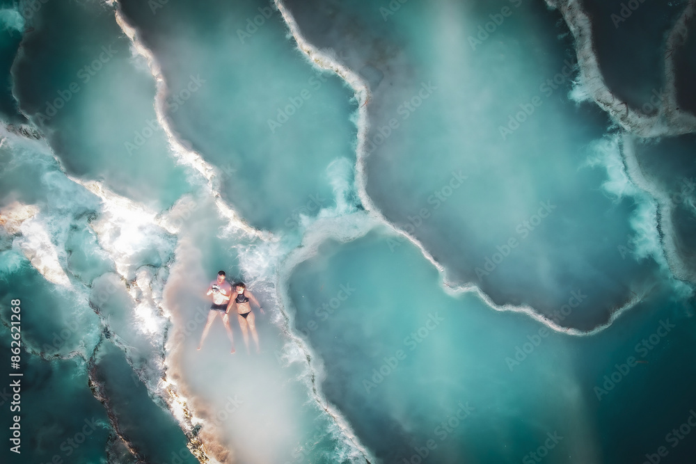 Manciano, Italy - 09 February 2023: Aerial view of geothermal natural ...