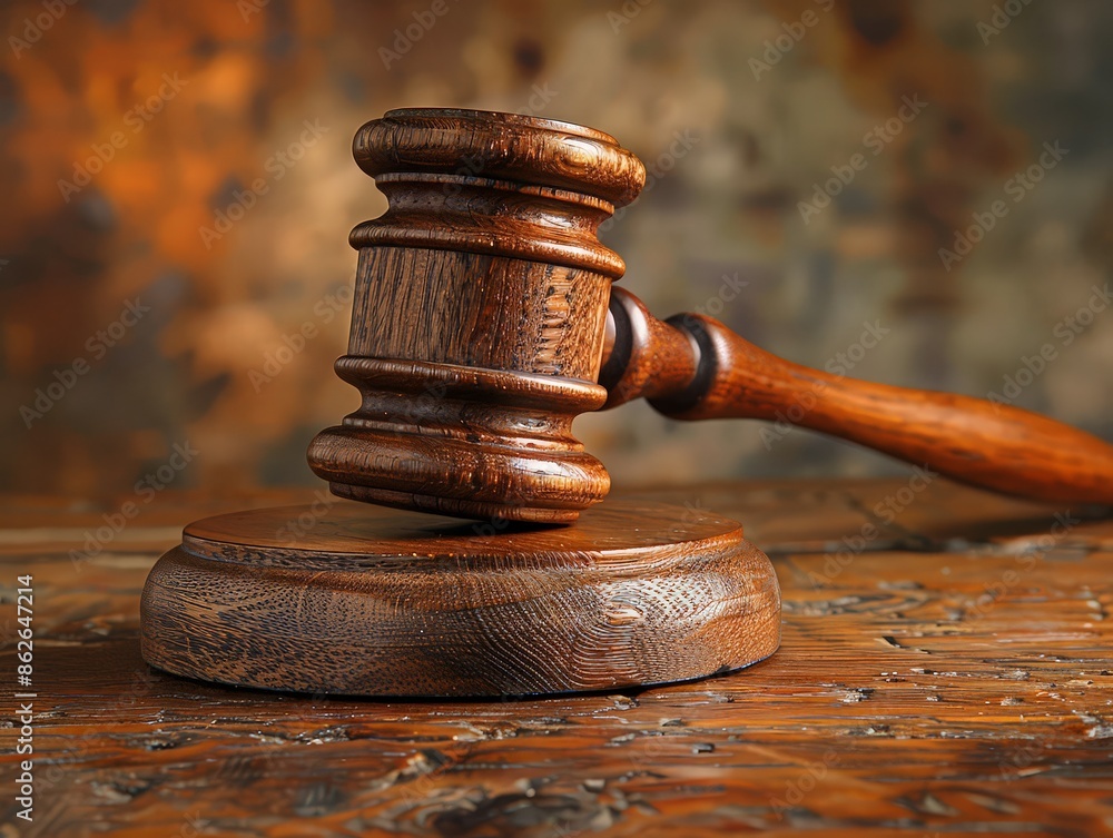 Wooden gavel with a matching sound block, used by judges to maintain order in the courtroom and ...