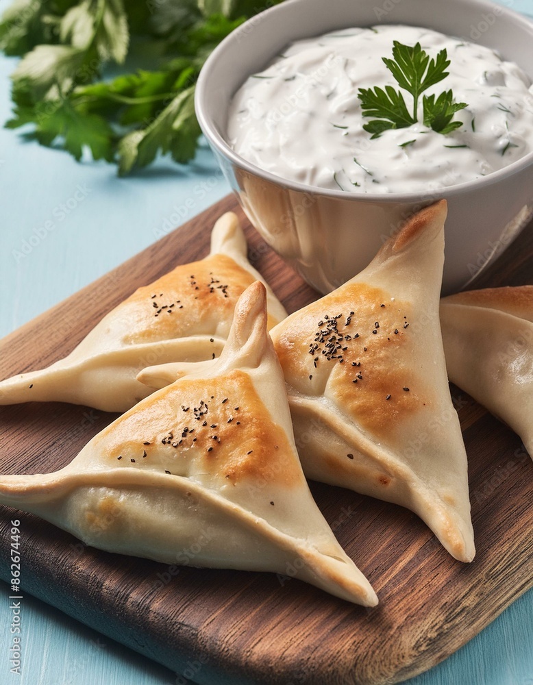 triangle hand pies, feta cheese stuffed triangle bakes served with ...