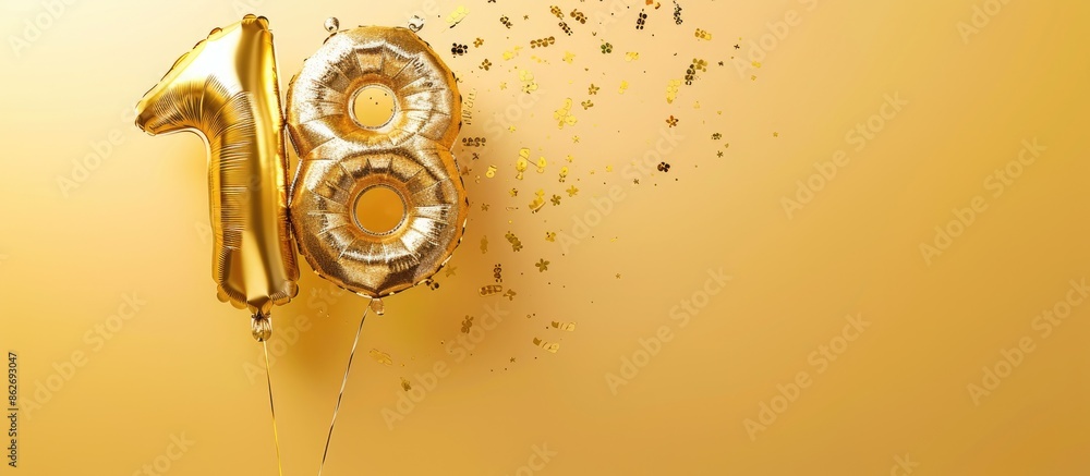 Elegant gold foil balloon shaped like the number 18 on a birthday card ...