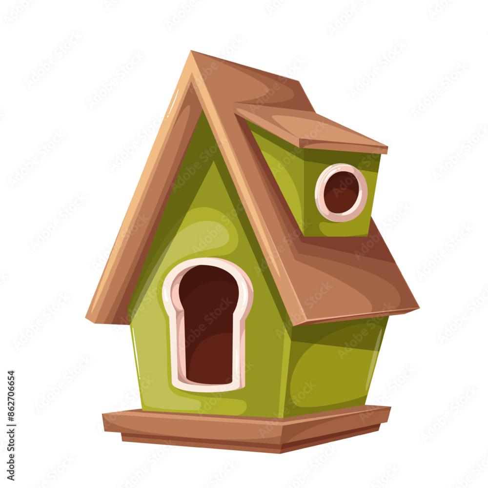 Birdhouse, cartoon green garden birds feeder. Funny wooden house with ...