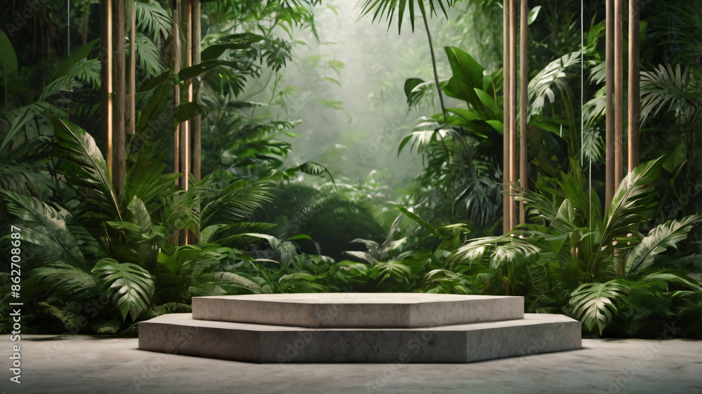 Nature-Inspired Product Display Stand with Jungle Aesthetics Stock ...