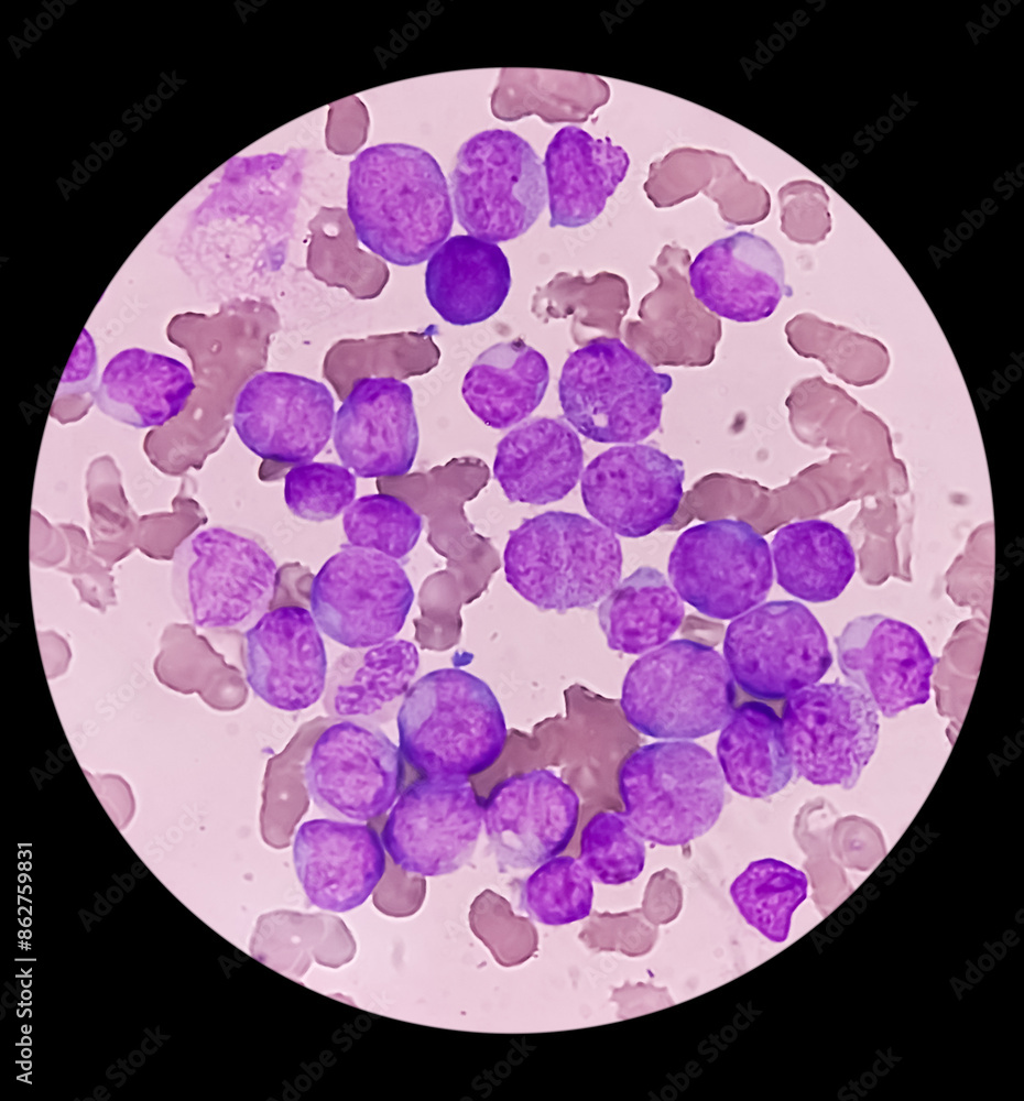 Acute myeloid leukemia (AML). Smear show monocytes and mostly blast ...