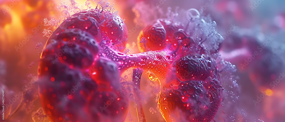 3d model of kidney where renal cortex depicted textured deep red ...