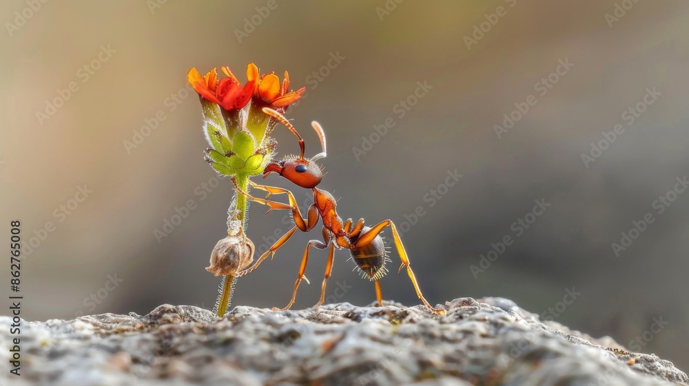 A close-up of an ant carrying a seed, illustrating its role in seed ...