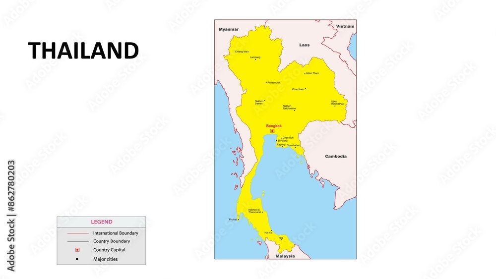 Thailand Map. Major cities in Thailand. Political map of Thailand with ...