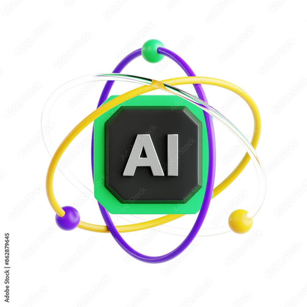AI artificial intelligence atomic science future technology 3d icon illustration render design ...