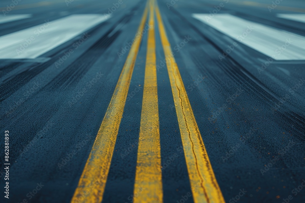 Close examination of airport runway surfaces reveals clear markings and ...