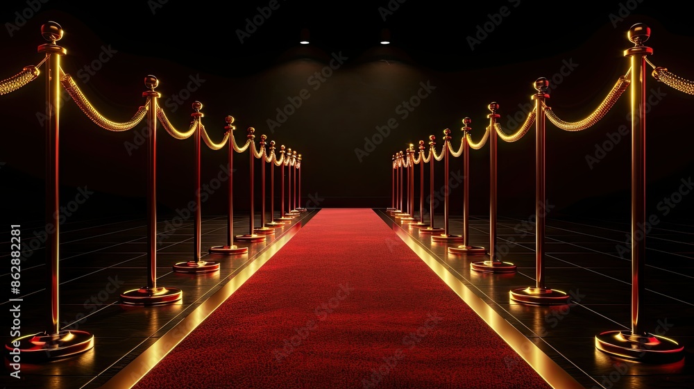 Red carpet and several golden barriers Stock Photo | Adobe Stock