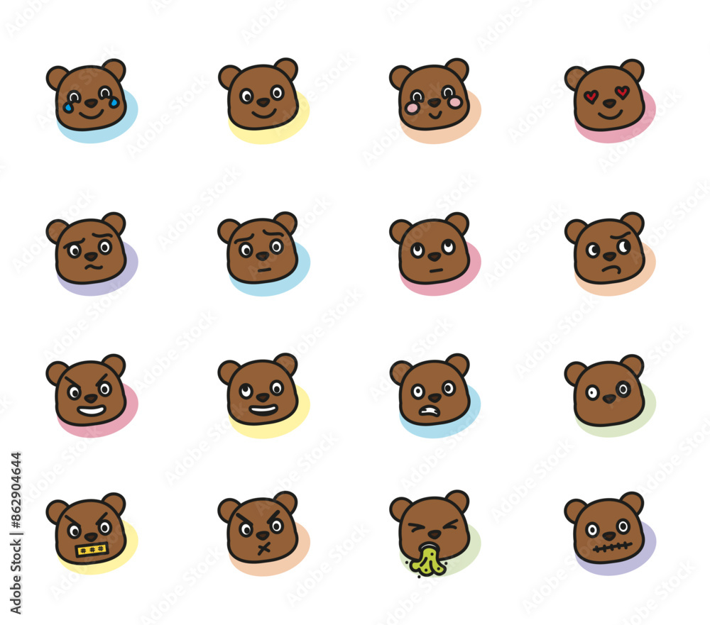 Bear cartoon emoji faces emotes collection . Can be used for Twitch ...