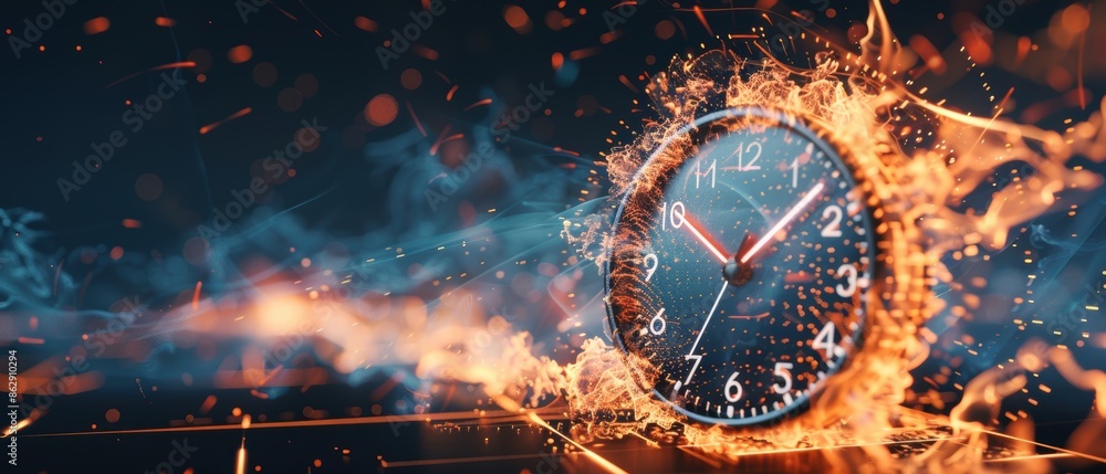 Clock in flames, symbolizing deadline pressure and rush hour urgency ...
