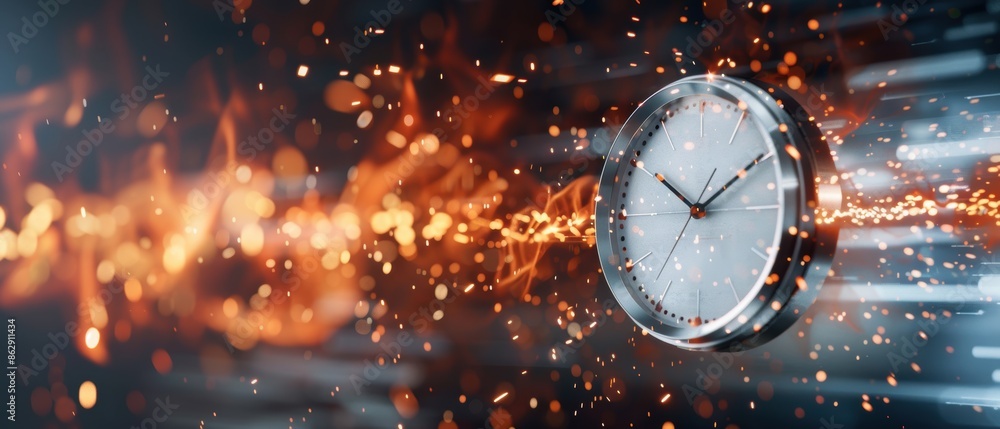 Flaming clock, representing the pressure of deadlines and urgency ...