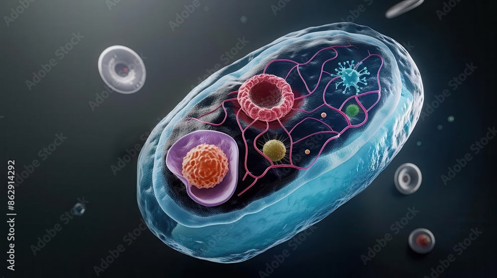 Ilustración de Stock Digital image of cell highlighting organelles and ...