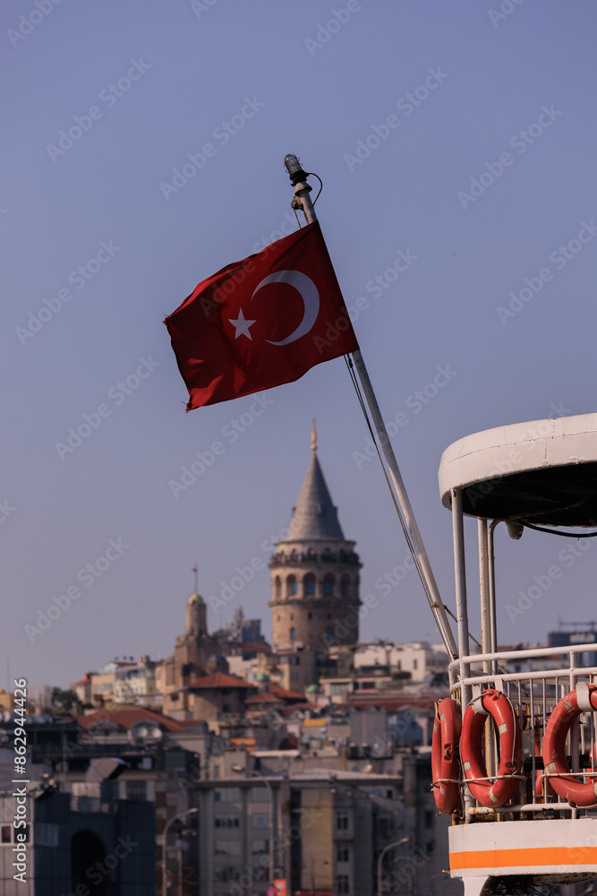 Turkish flag, on a red background white star and moon. Turkish flag ...