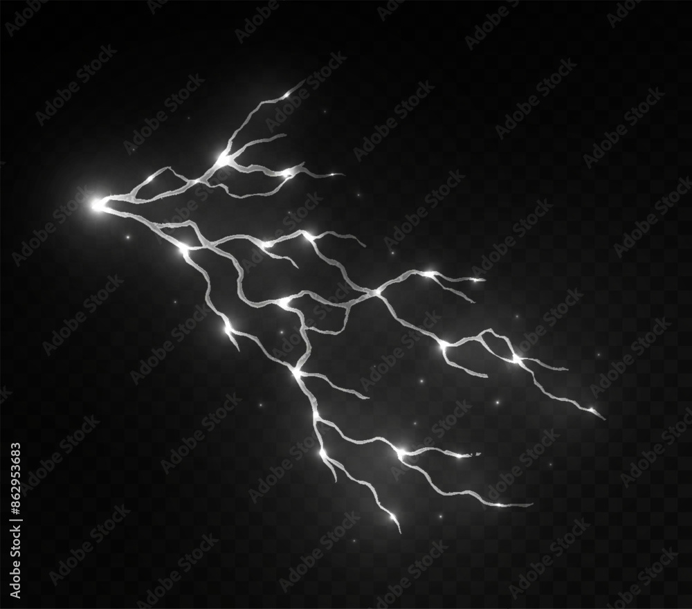 Light white isolated vector lightning png. Realistic natural lightning ...