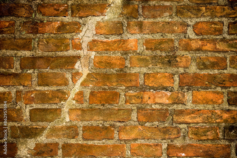 Old exposed cracked brick wall due to structural foundation failure ...