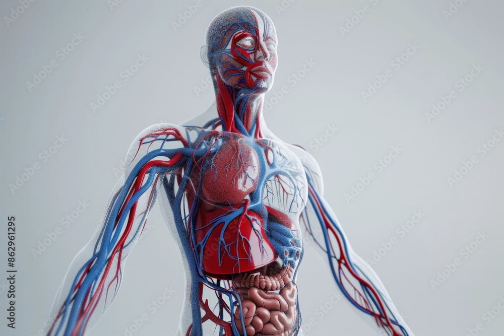 Human Anatomy with Visible Organs and Blood Vessels. Stock Illustration ...