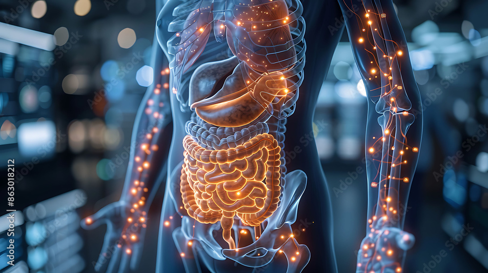 Digestive health visualization Person ulcerative colitis depiction of ...