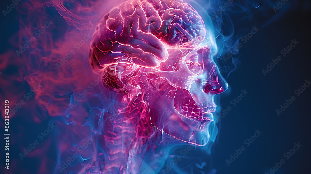 Neurological health visualization Person Parkinson's disease glowing ...