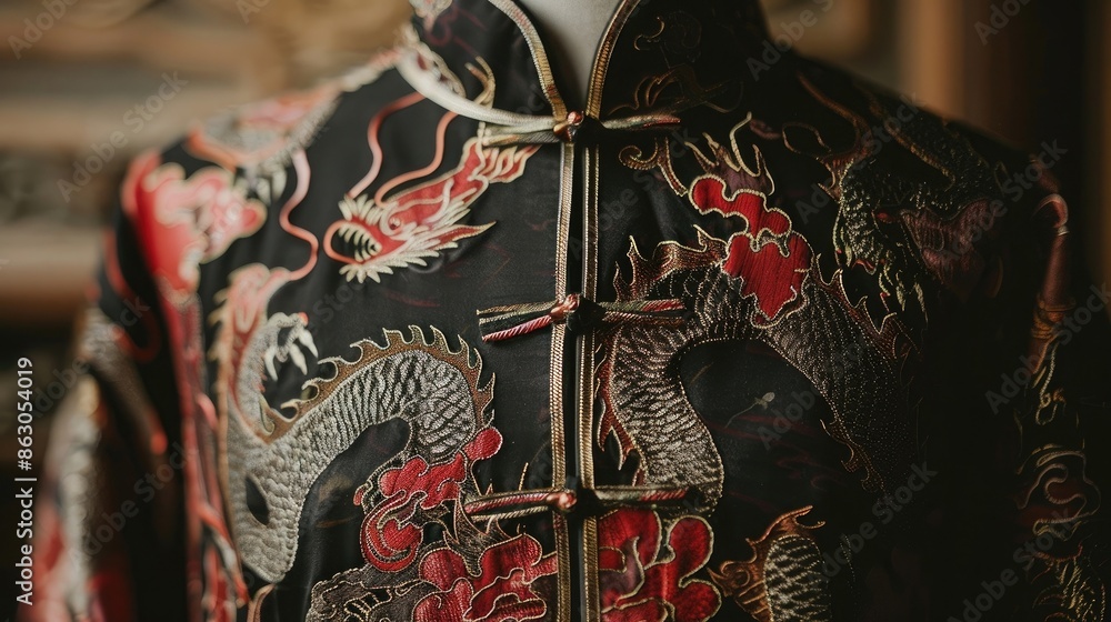 A Chinese Qipao, with its sleek design and high collar, featuring ...