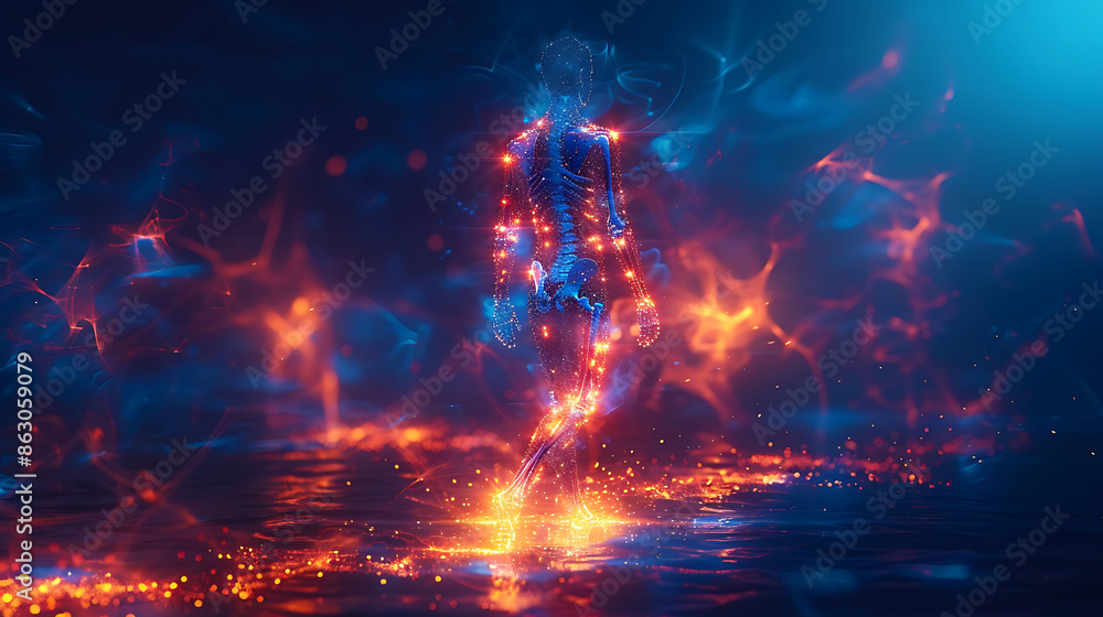 Spinal health visualization Man spinal pain due to fibrositis glowing ...