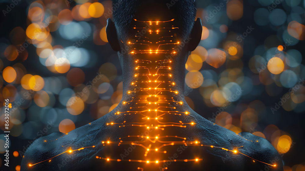 Man cervical spondylosis glowing depiction of agerelated wear and tear ...