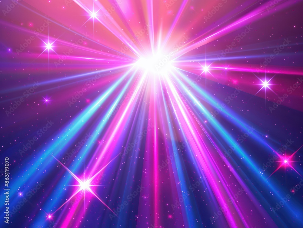 Neon Blue pink violet stage lighting illuminated, lens flare effect ...