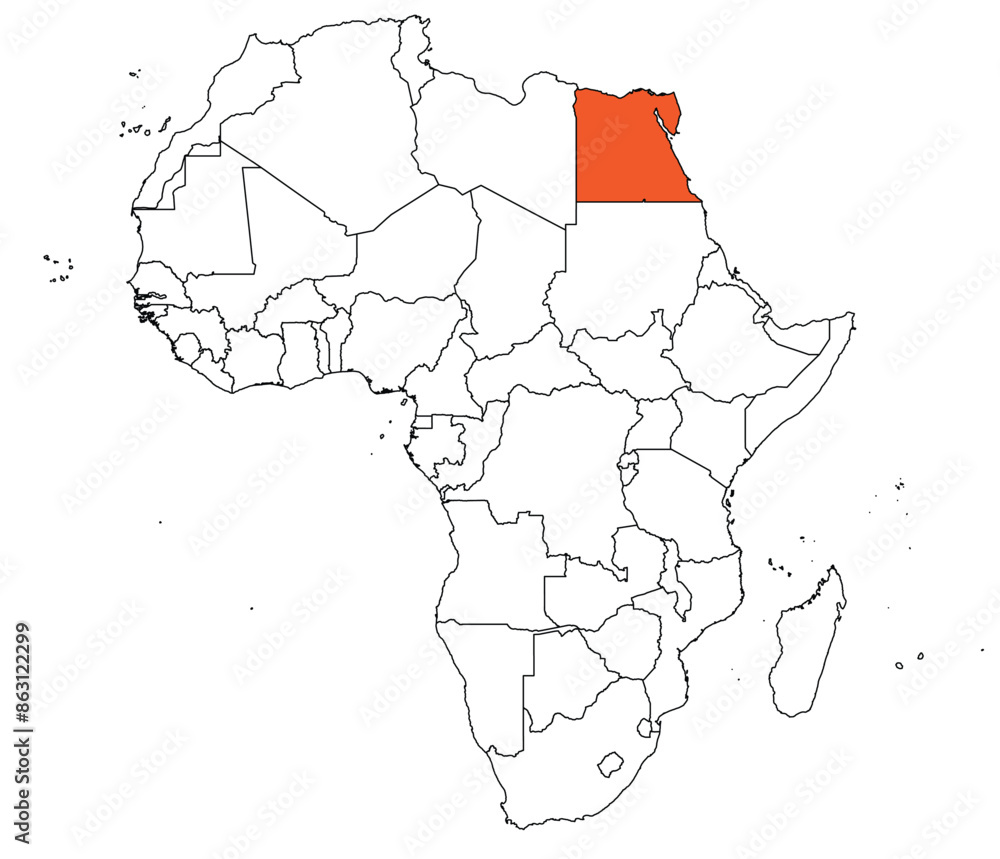 Map of the continent of Africa with country borders. Map of Egypt Stock ...