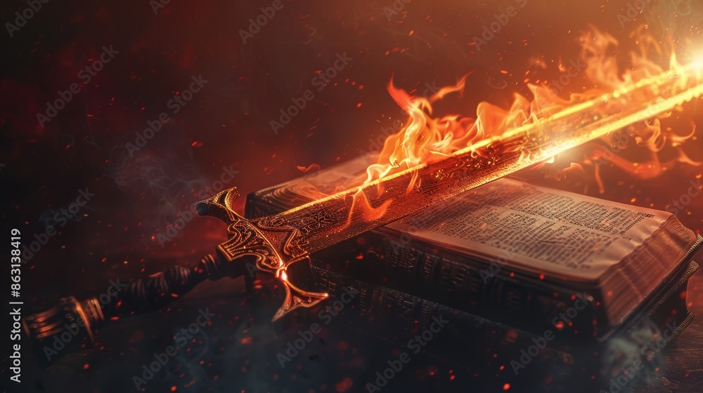 Flaming Sword Symbolizing Power and War - Fiery Concept Art for Stock ...
