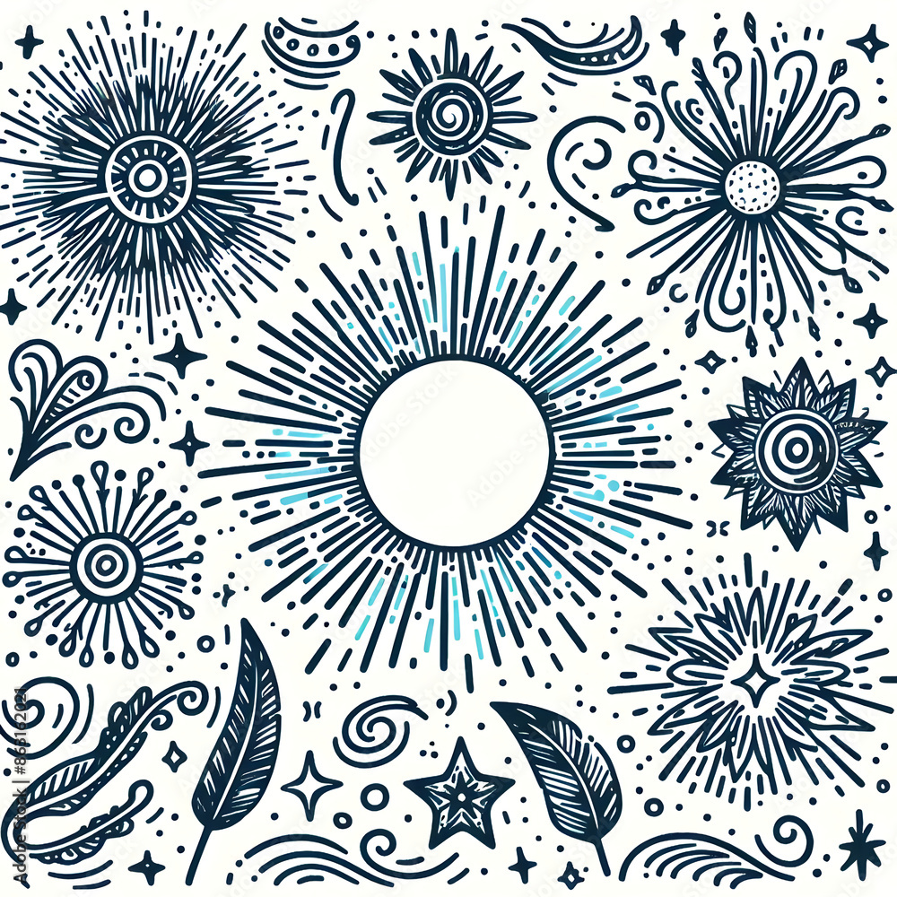 Doodle shine sunburst sparkle ray elements for title illustrations ...