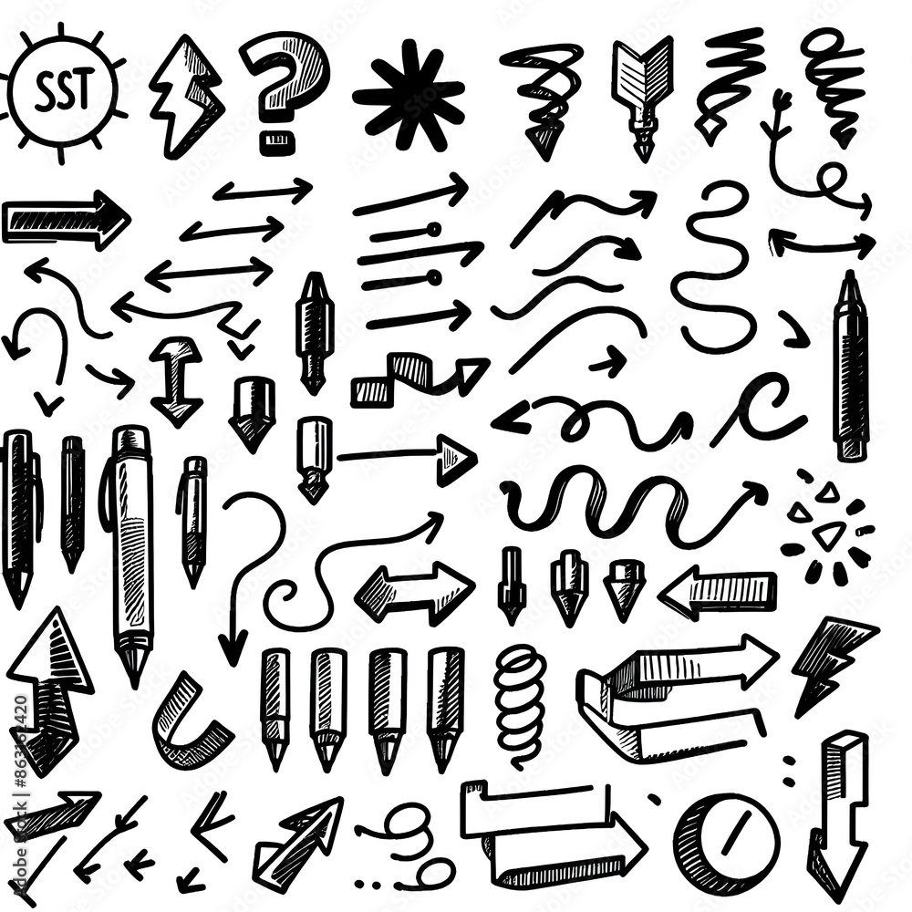 Sketch underline, emphasis, and arrow shape set with hand-drawn markers ...