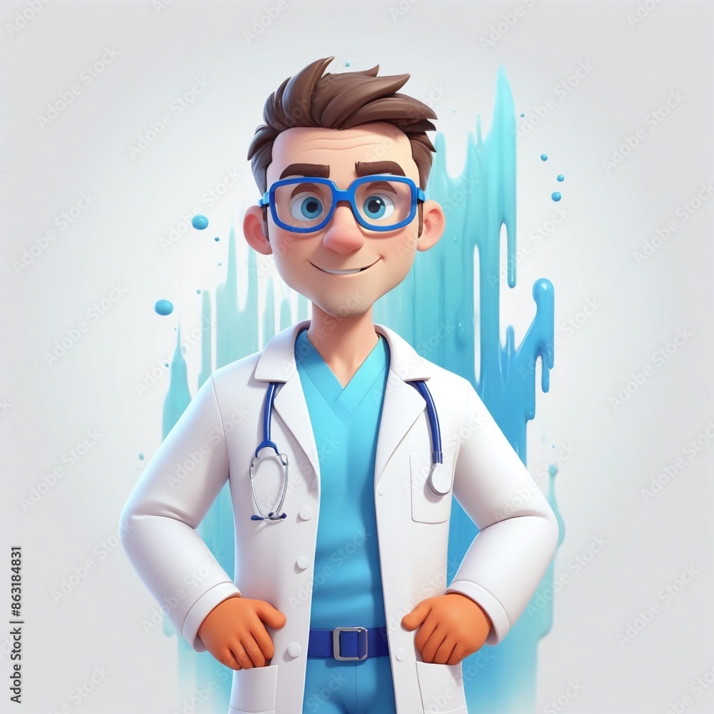 Cartoon illustration of a Caucasian male laboratory worker wearing a ...
