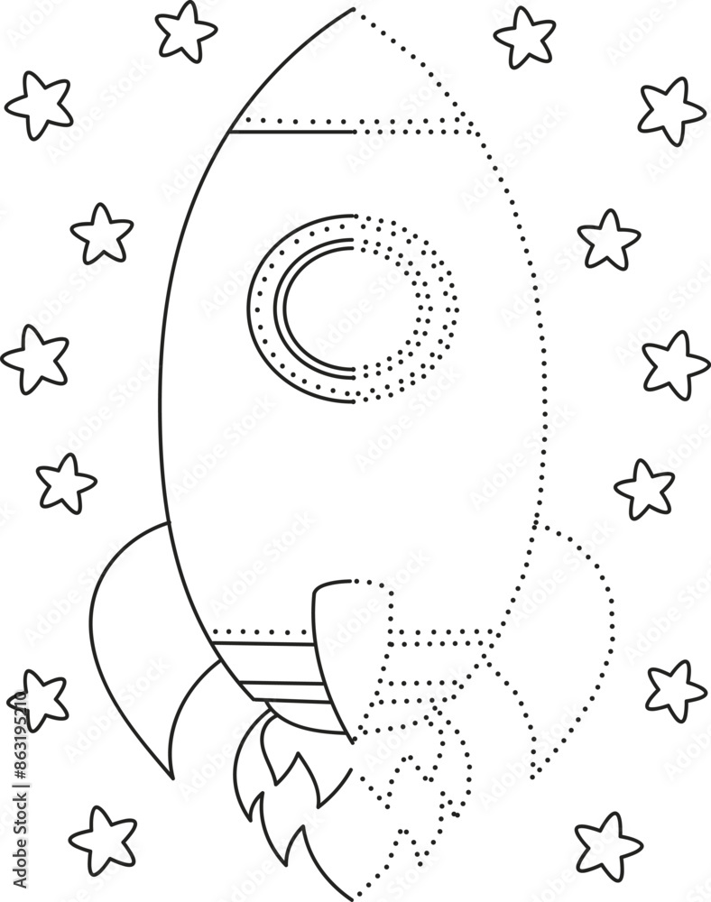 Coloring page outline of the cartoon rocket. Educational exercise ...